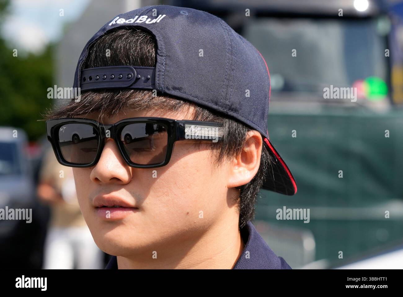 Red Bull driver Yuki Tsunoda of Japan arrives prior to the first free ...