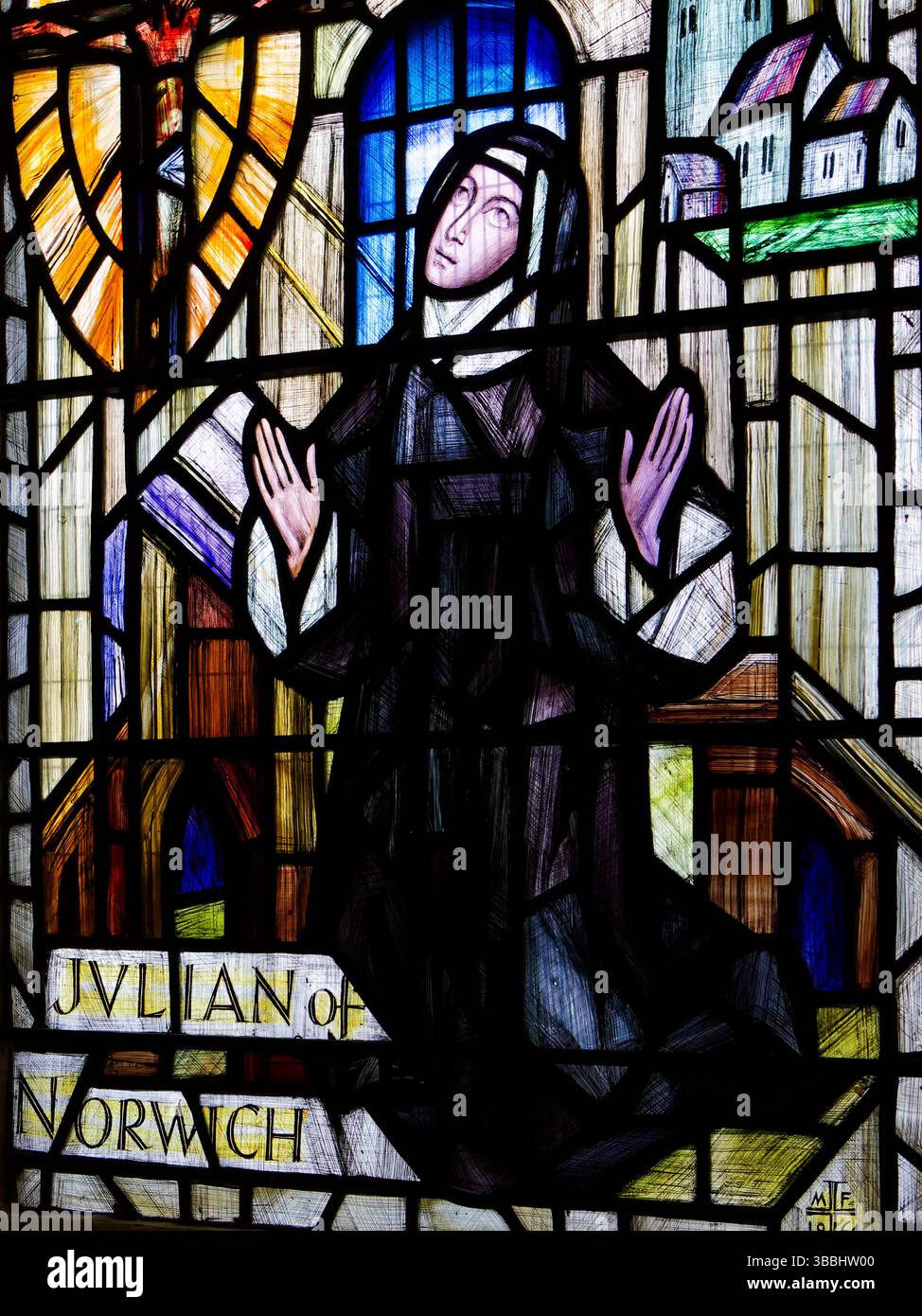 Modern stained glass window in Norwich Cathedral, Norfolk, England ...