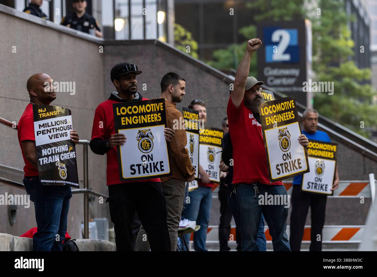 Union members from the Brotherhood of Locomotive Engineers and Trainmen ...