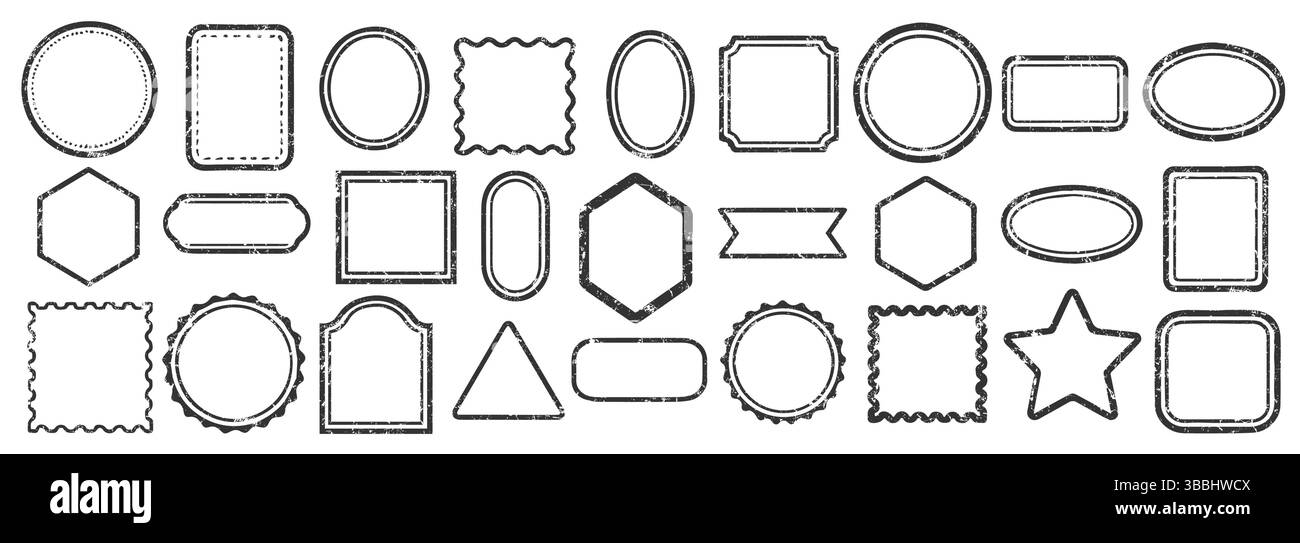 Stamps frames vector icon shape set. Stamp grunge ink rubber labels ...