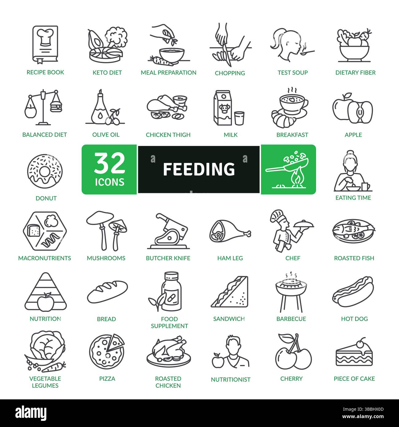 Food and Nutrition Icon Collection: 32 Culinary and Dietary Line ...