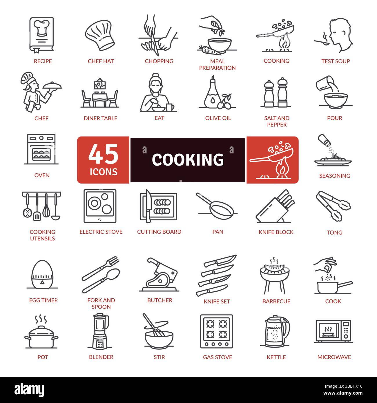 Collection kitchen utensils ingredients Stock Vector Images - Alamy