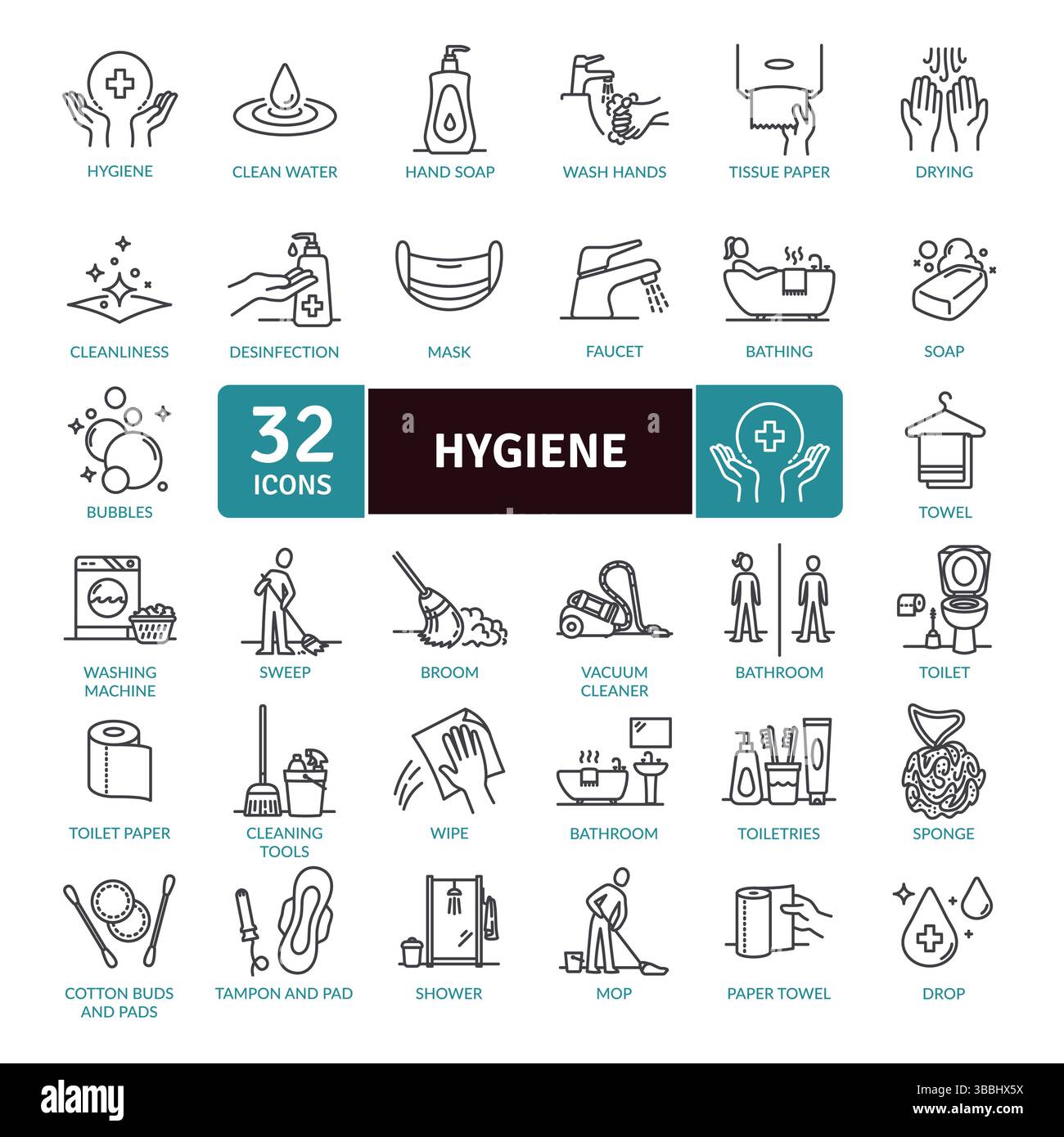 Hygiene Icon Set: Cleanliness and Personal Care Stock Vector Image ...