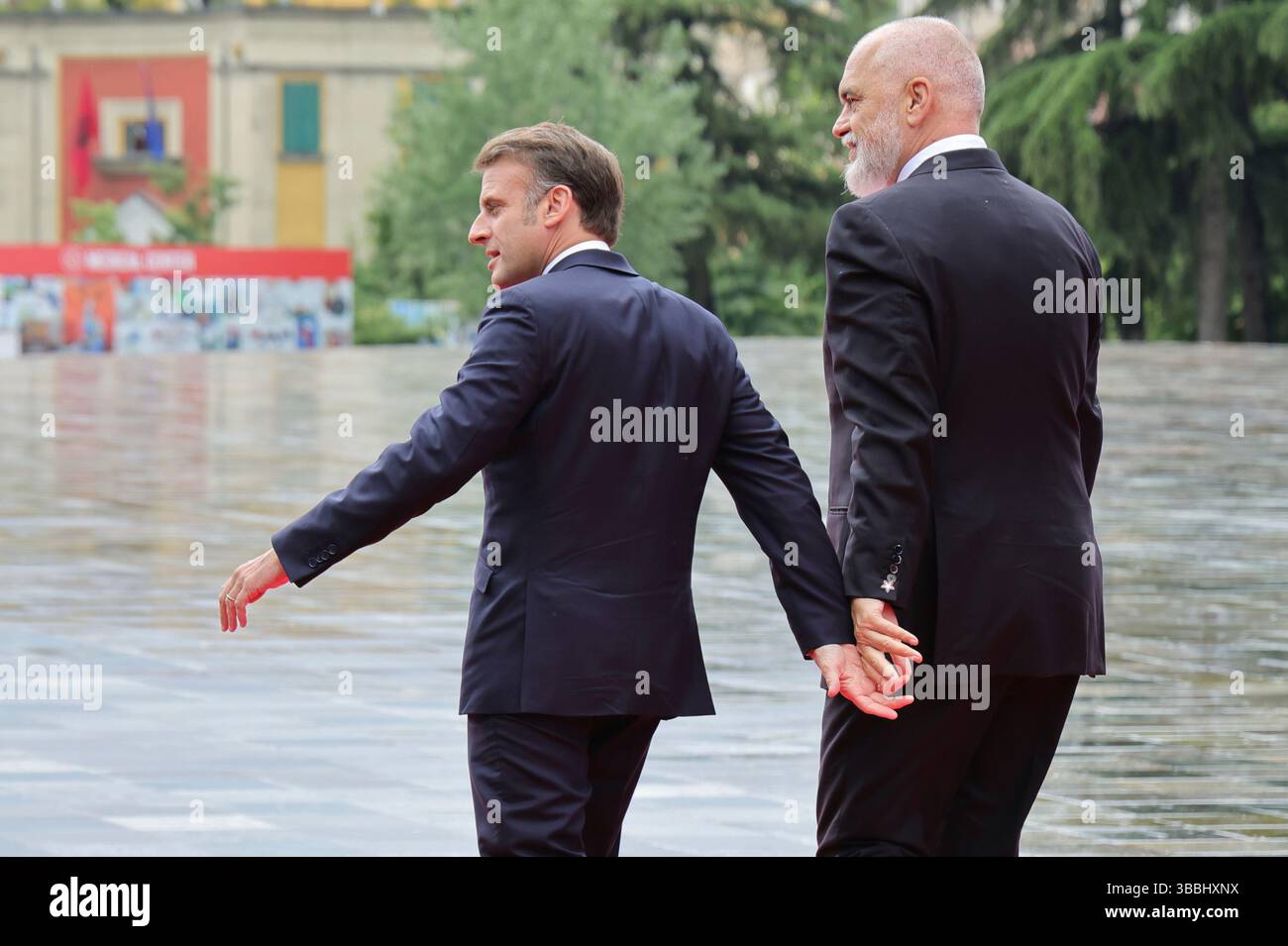 Albanian Prime Minister Edi Rama, right, and French President Emmanuel ...