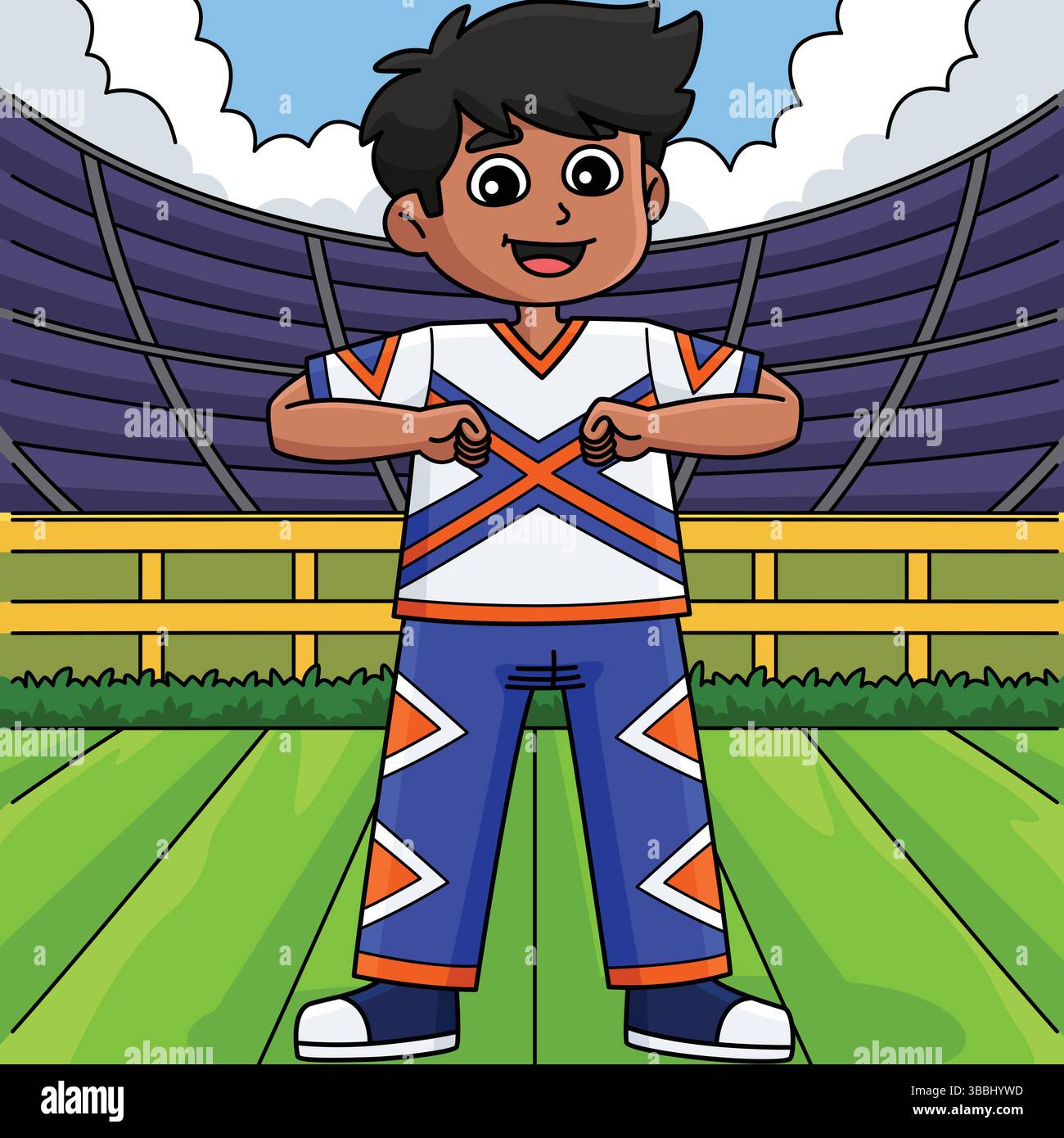 Male Cheerleader Broken T Position Colored Cartoon Stock Vector Image ...