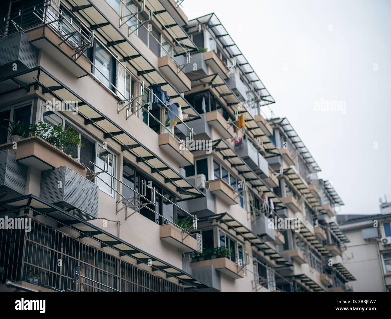 Balconied Facade of Hangzhou Residential Block with Drying Racks ...