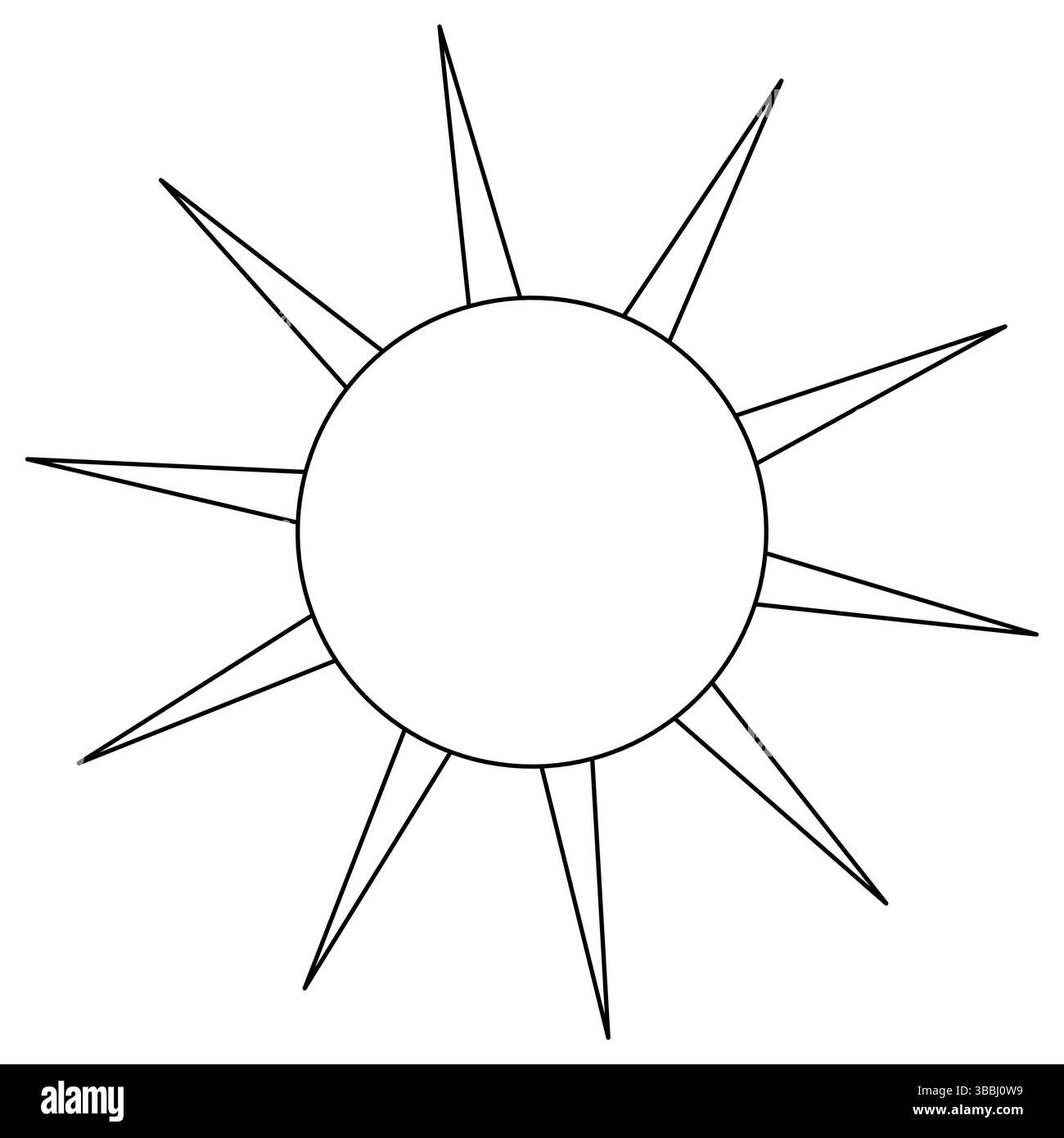 Summer coloring page outline drawing of sun with pointed rays in the ...