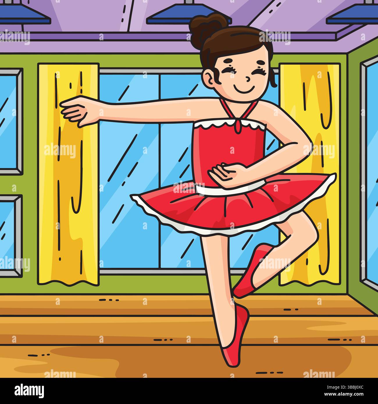 Ballerina Performing a Pirouette Colored Cartoon Stock Vector Image ...