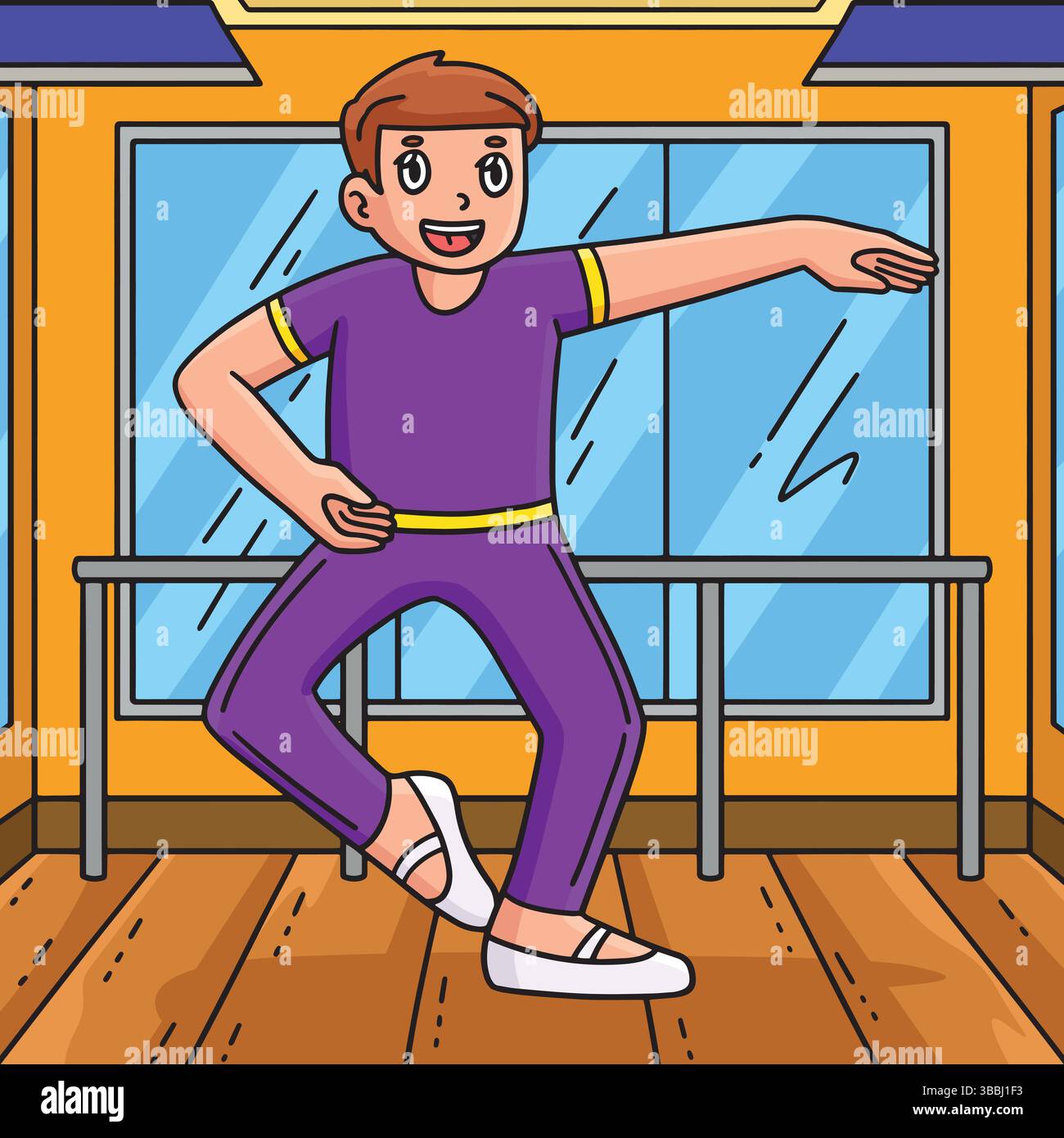 Ballet Danseur in a Bouncing Step Colored Cartoon Stock Vector Image ...