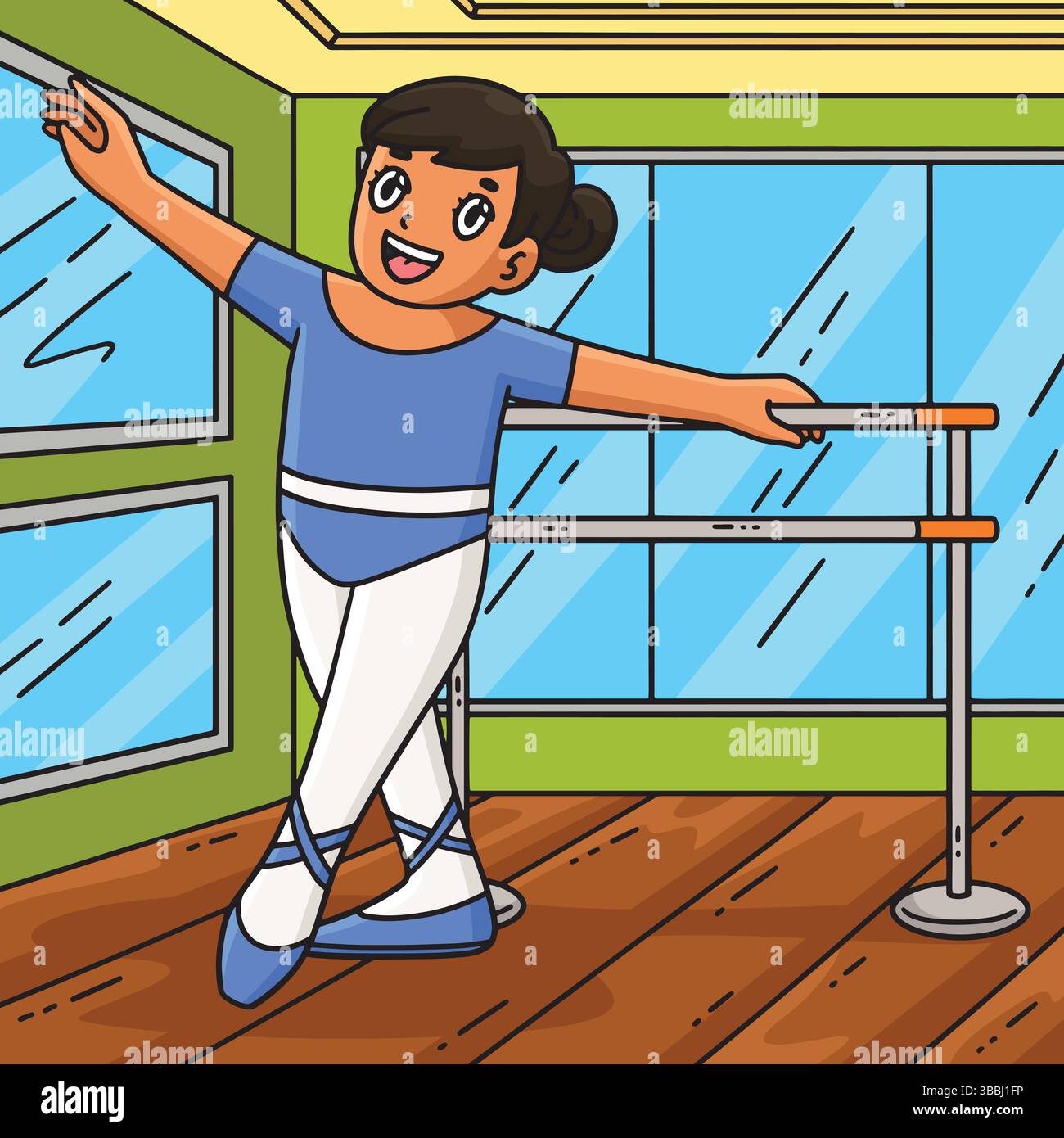 Ballerina Practicing Ballet Bar Colored Cartoon Stock Vector Image ...