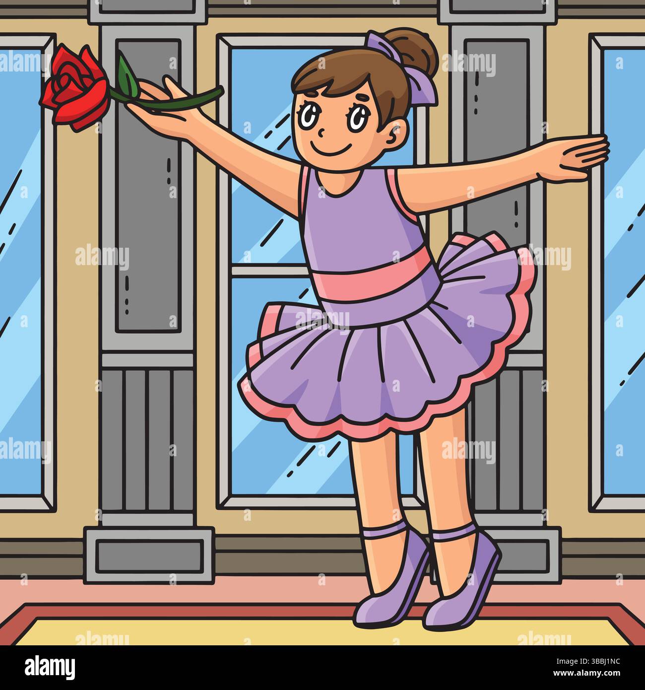 Ballerina Dancing with a Flower Colored Cartoon Stock Vector Image ...
