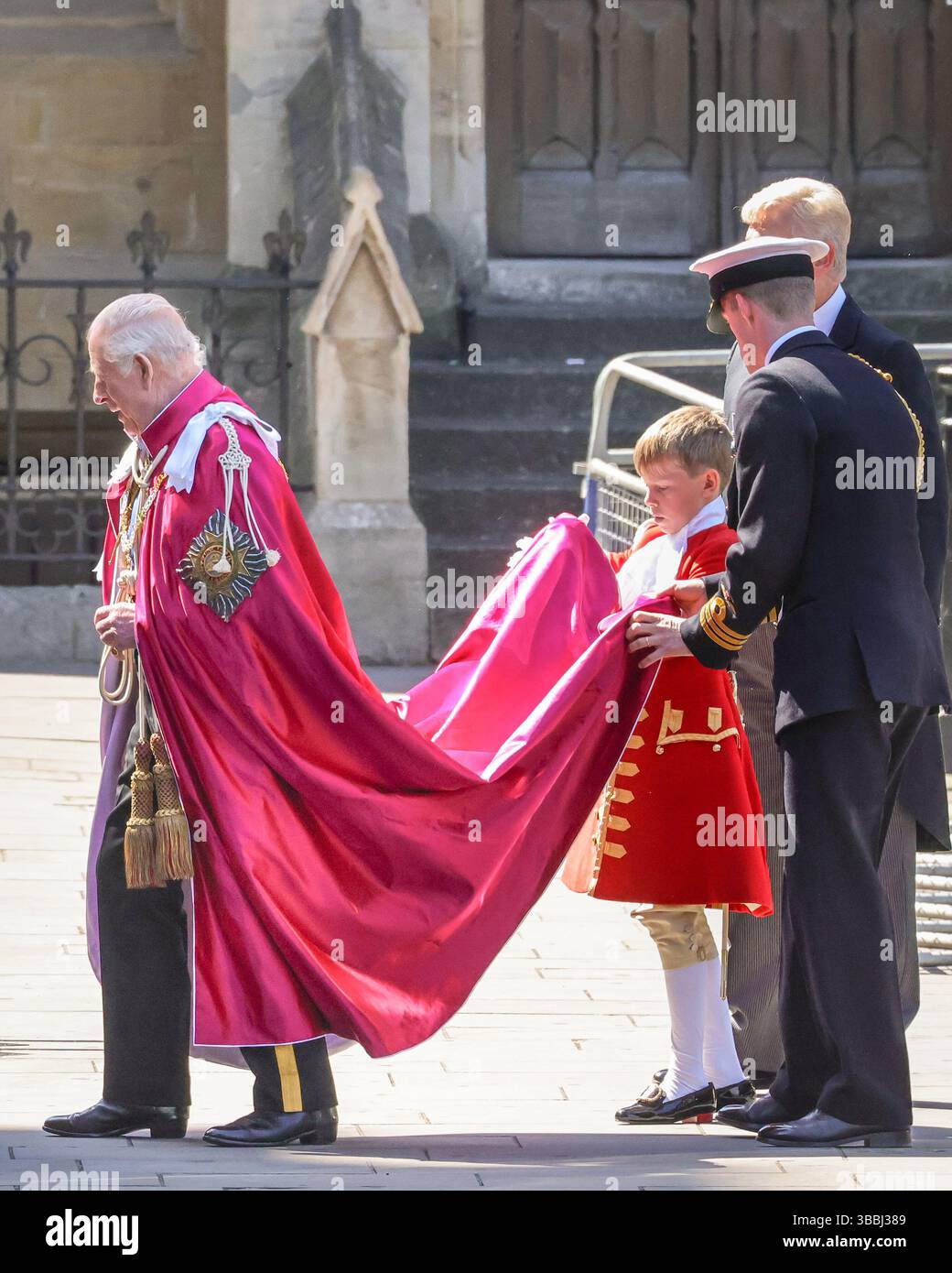 London, UK. 16th May, 2025. King Charles III arrives in the crimson ...