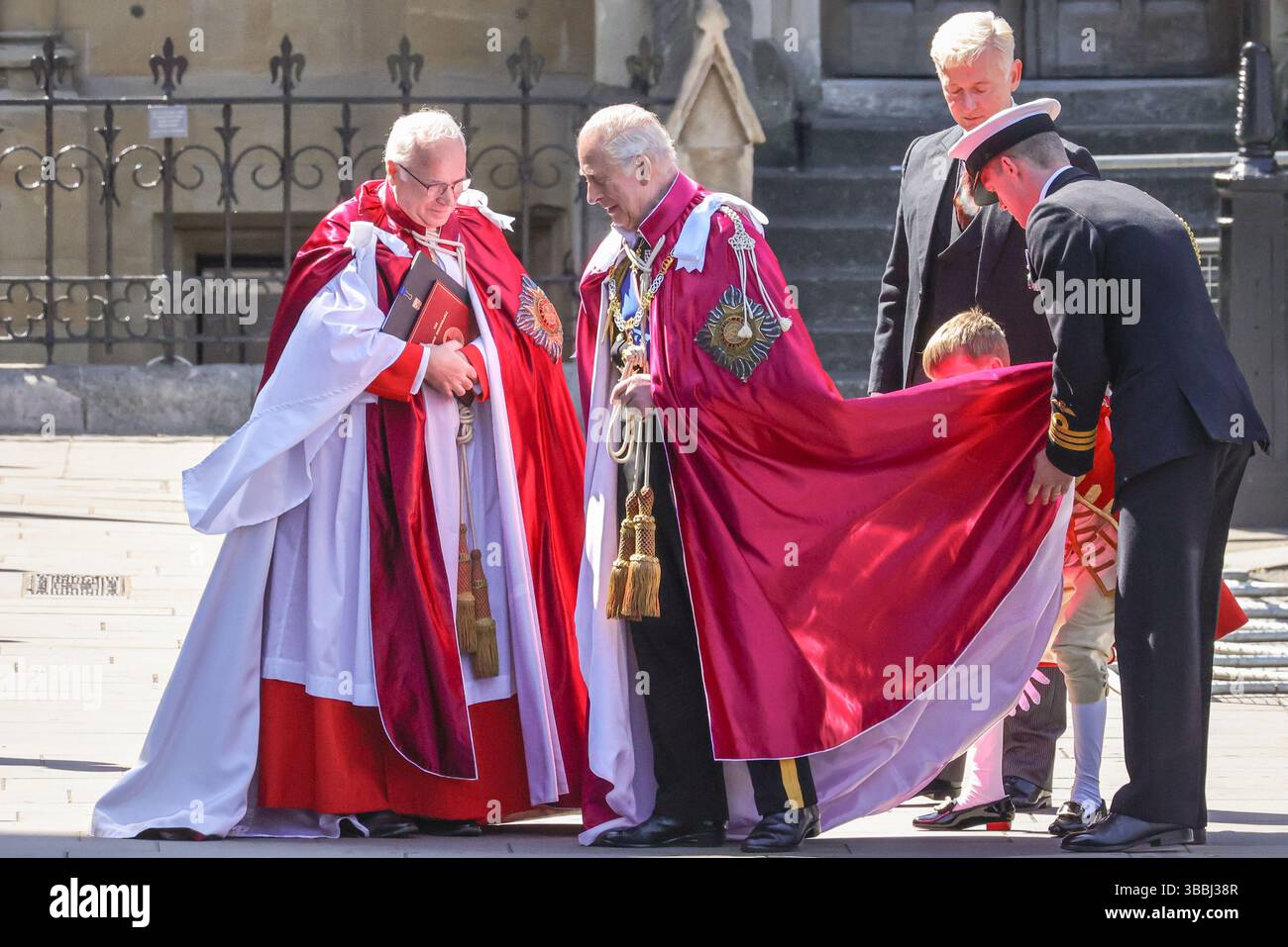 London, UK. 16th May, 2025. King Charles III arrives in the crimson ...