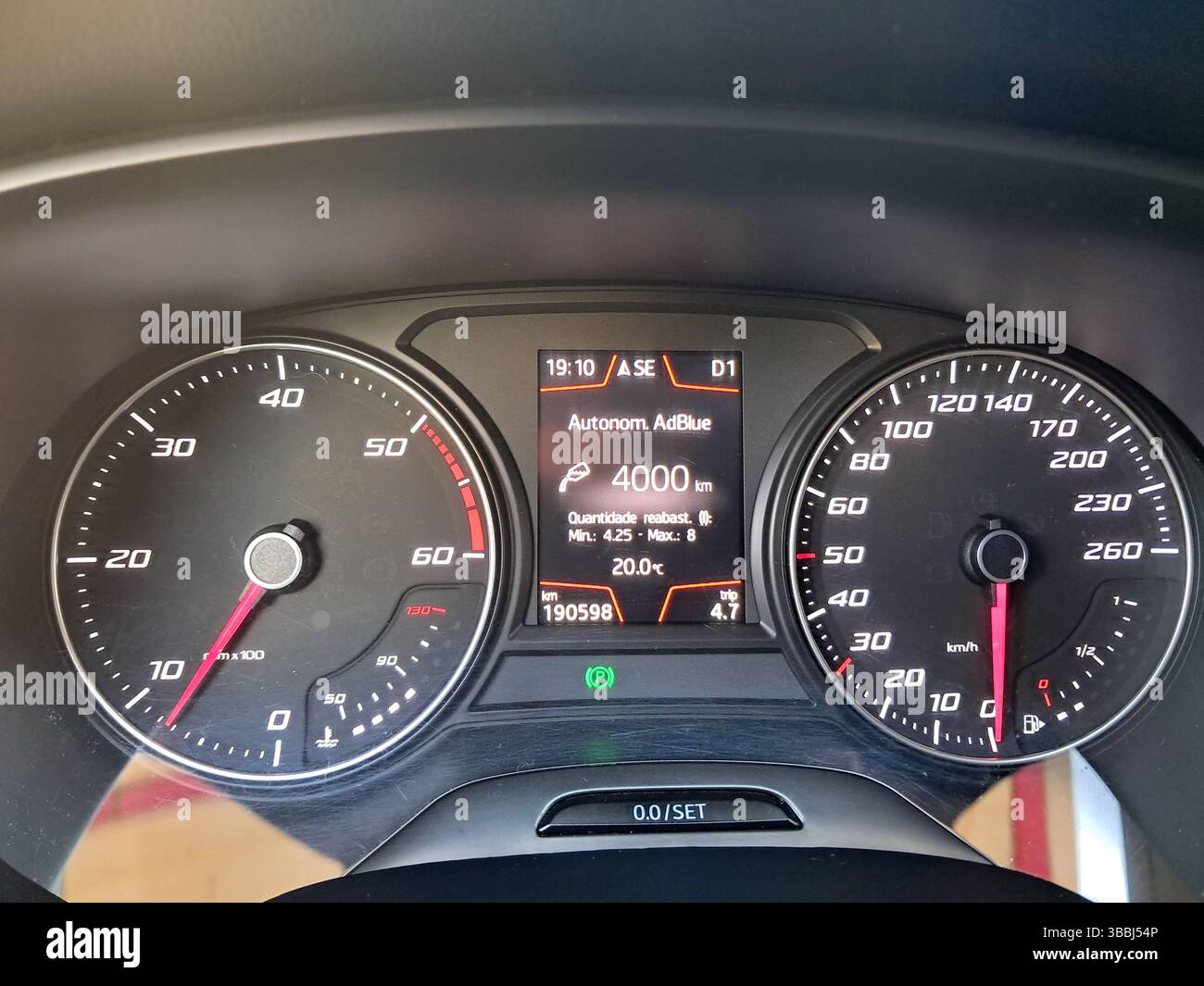 Close up view of a seat leon's dashboard showing the adblue range ...