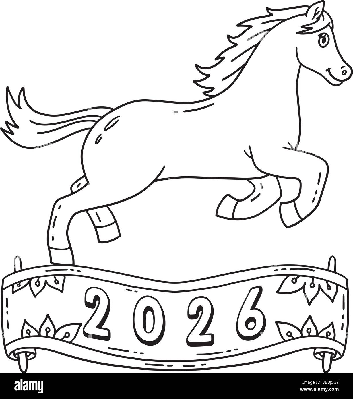 Year of the Horse 2026 Isolated Coloring Page Stock Vector Image & Art ...