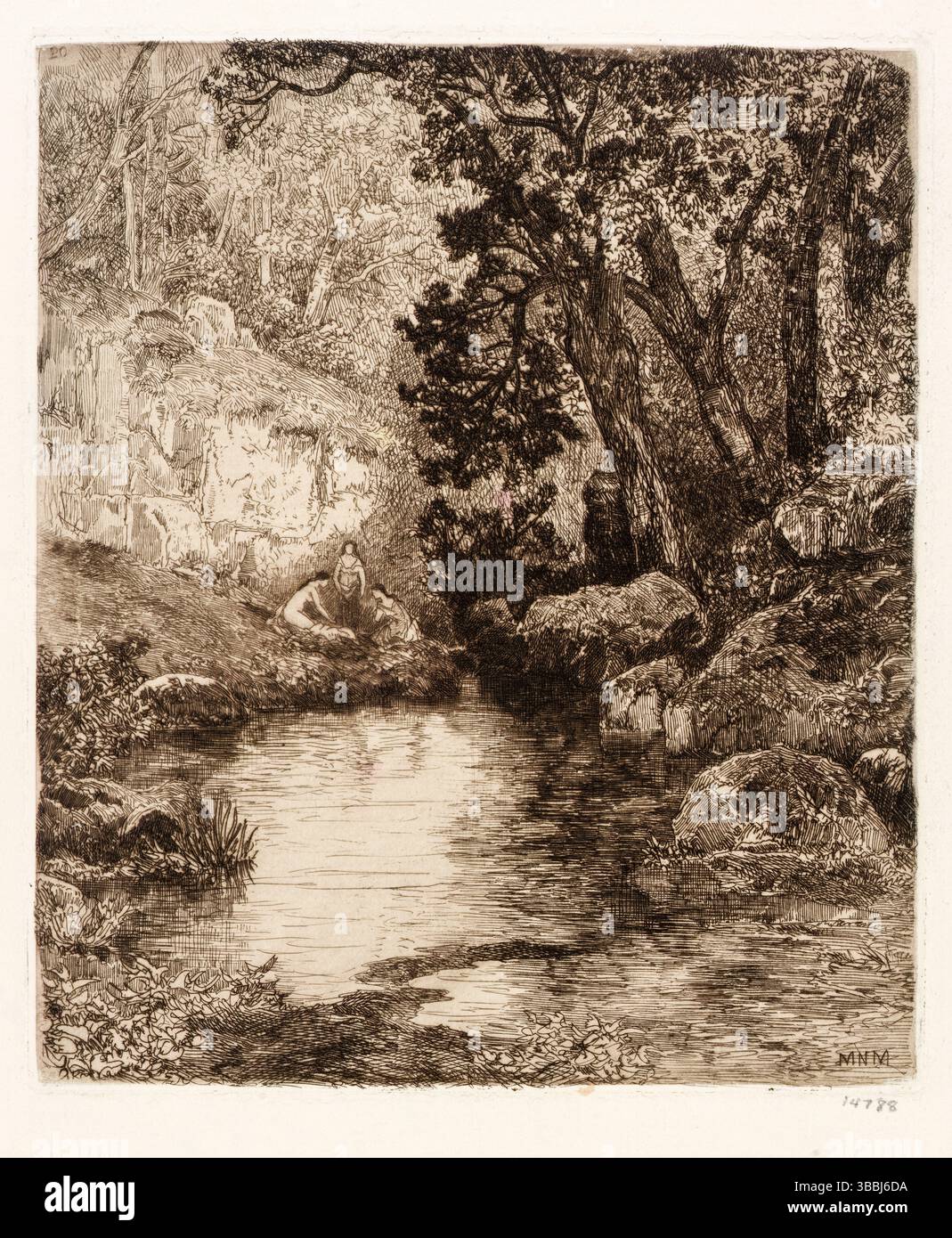 Mary Nimmo Moran landscape etching, Three Maidens at the River, 1880 ...