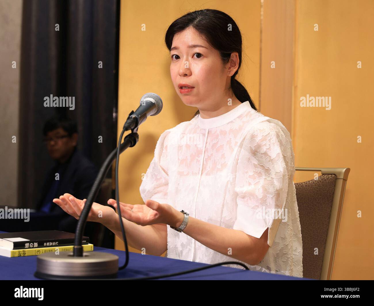 Mishima Yukio Prize winner Chisano Nakanishi attends a press conference ...