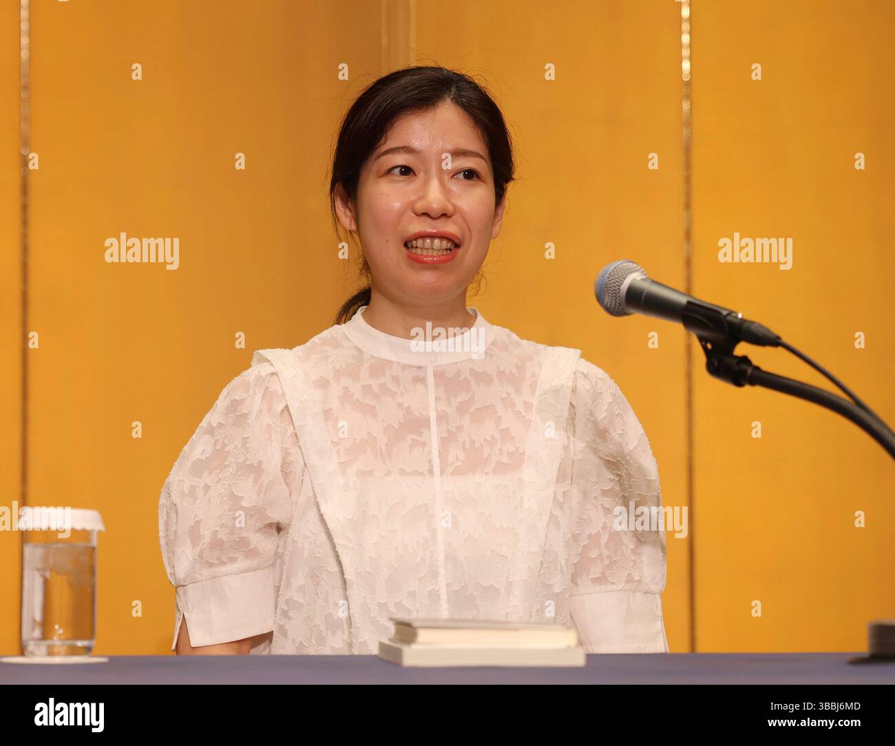 Mishima Yukio Prize winner Chisano Nakanishi attends a press conference ...