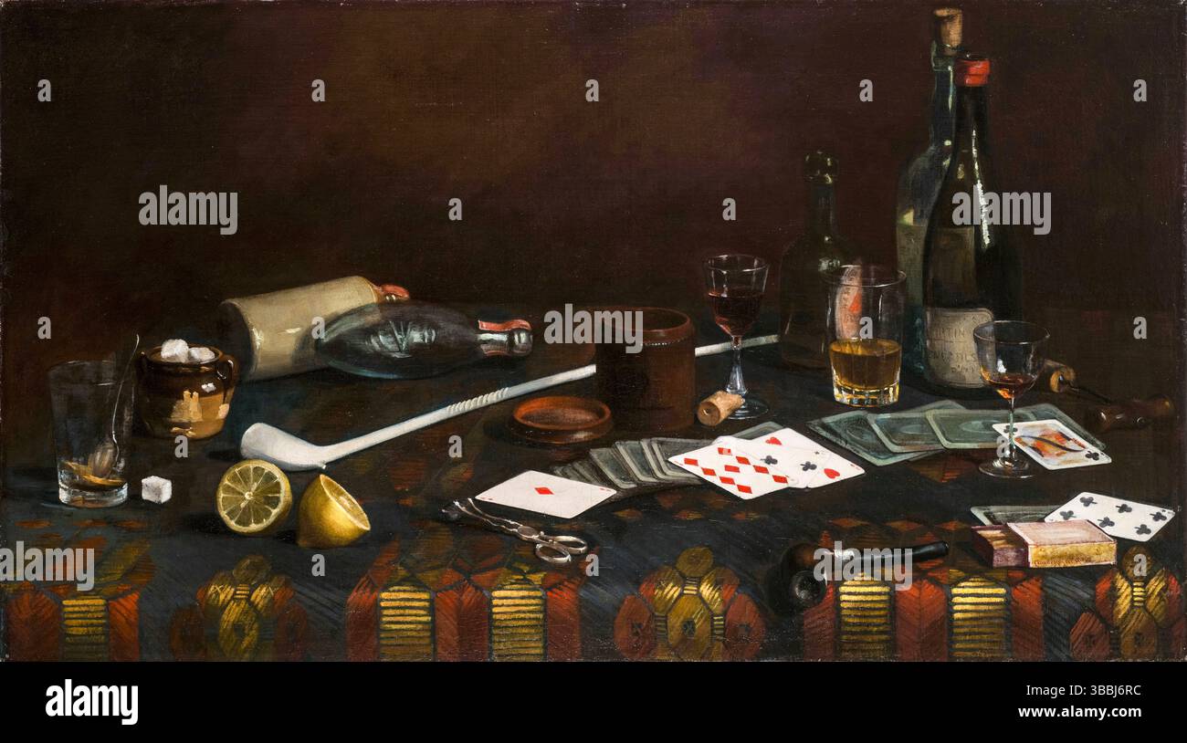 Claude Raguet Hirst, A Gentleman’s Table, still life painting in oil on ...