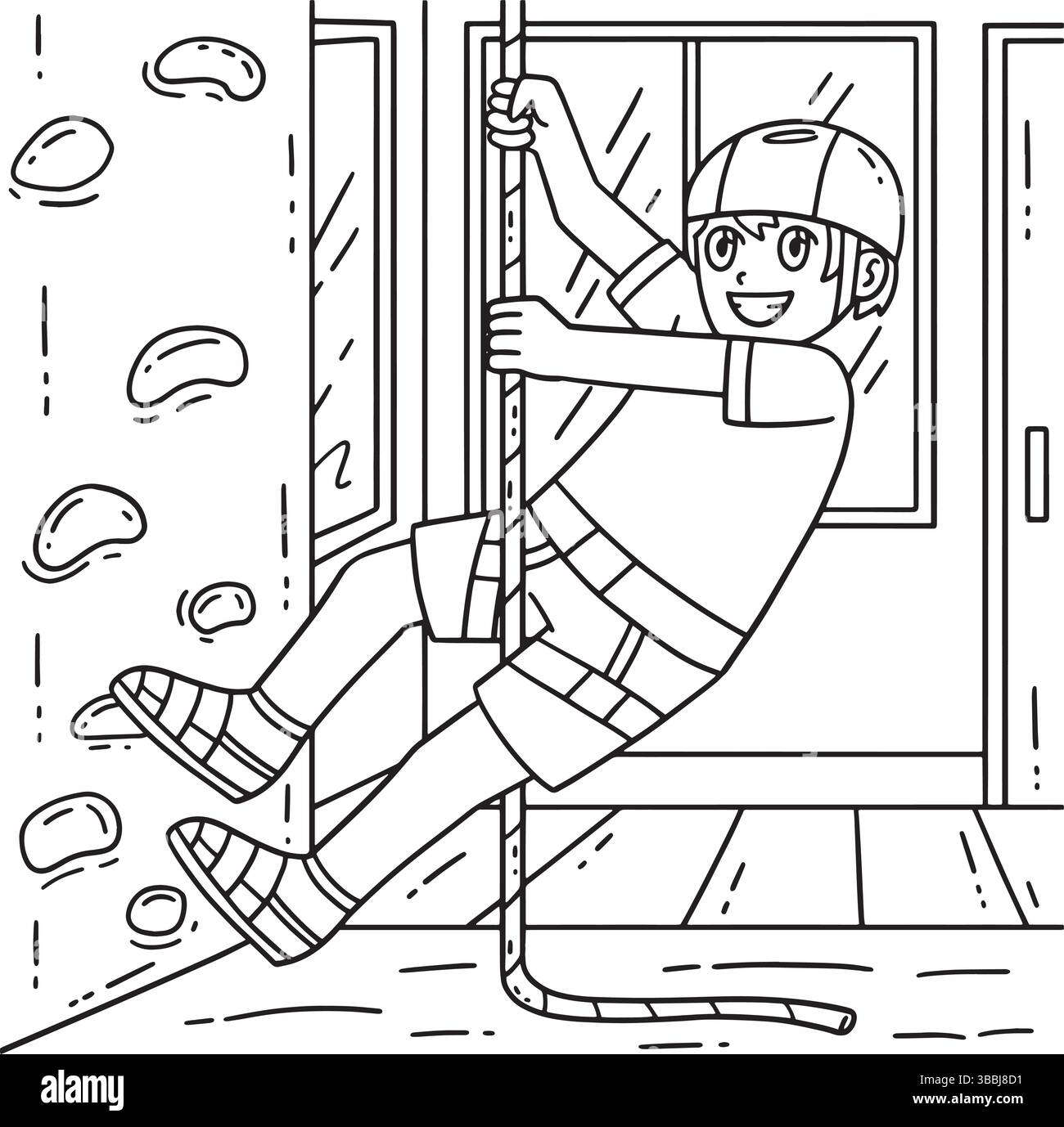 Bouldering Boy Rappelling Down the Wall Coloring Stock Vector Image ...