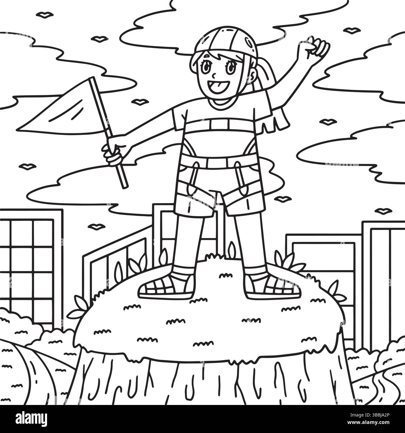 Bouldering Girl Reaching the Top Coloring Page Stock Vector Image & Art ...