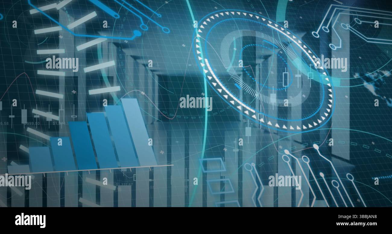 Image of 5g text, scopes scanning and data processing over servers Stock Photo - Alamy