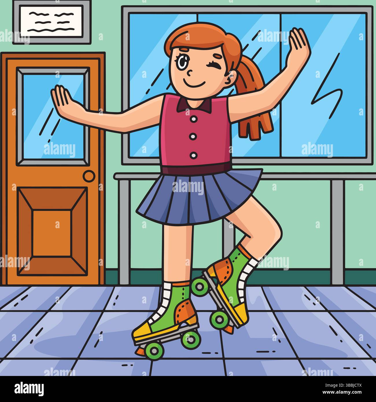 Roller Skating Girl Dancing Colored Cartoon Stock Vector Image & Art ...