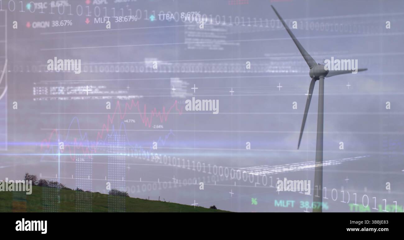 Image of financial graphs over wind turbine Stock Photo - Alamy