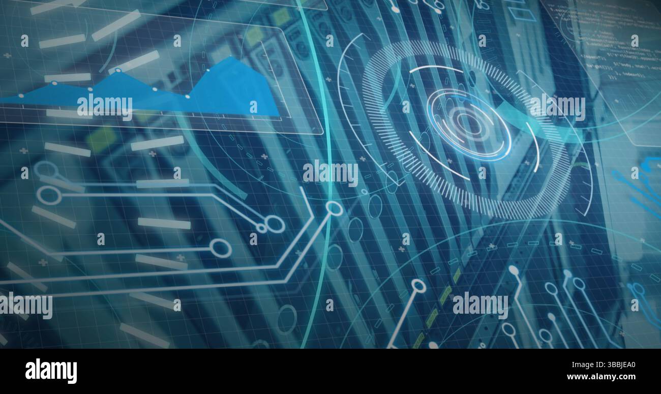 Image of processing circle and 5g over computer wires Stock Photo - Alamy