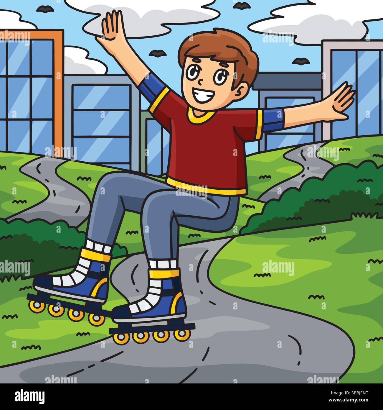 Inline Skater Jumping Off the Ground Colored Stock Vector Image & Art ...