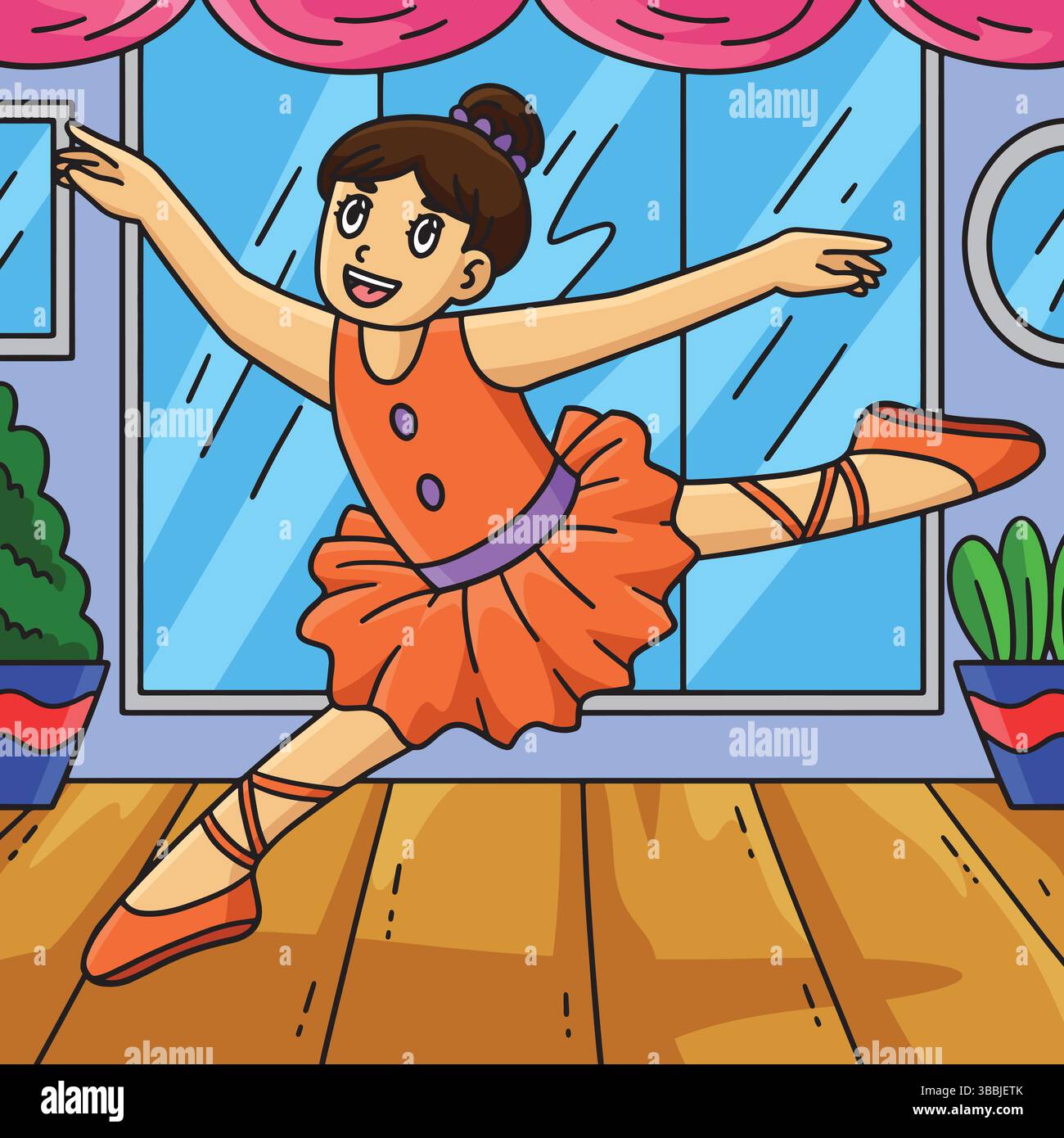 Ballerina making Leap Colored Cartoon Illustration Stock Vector Image ...
