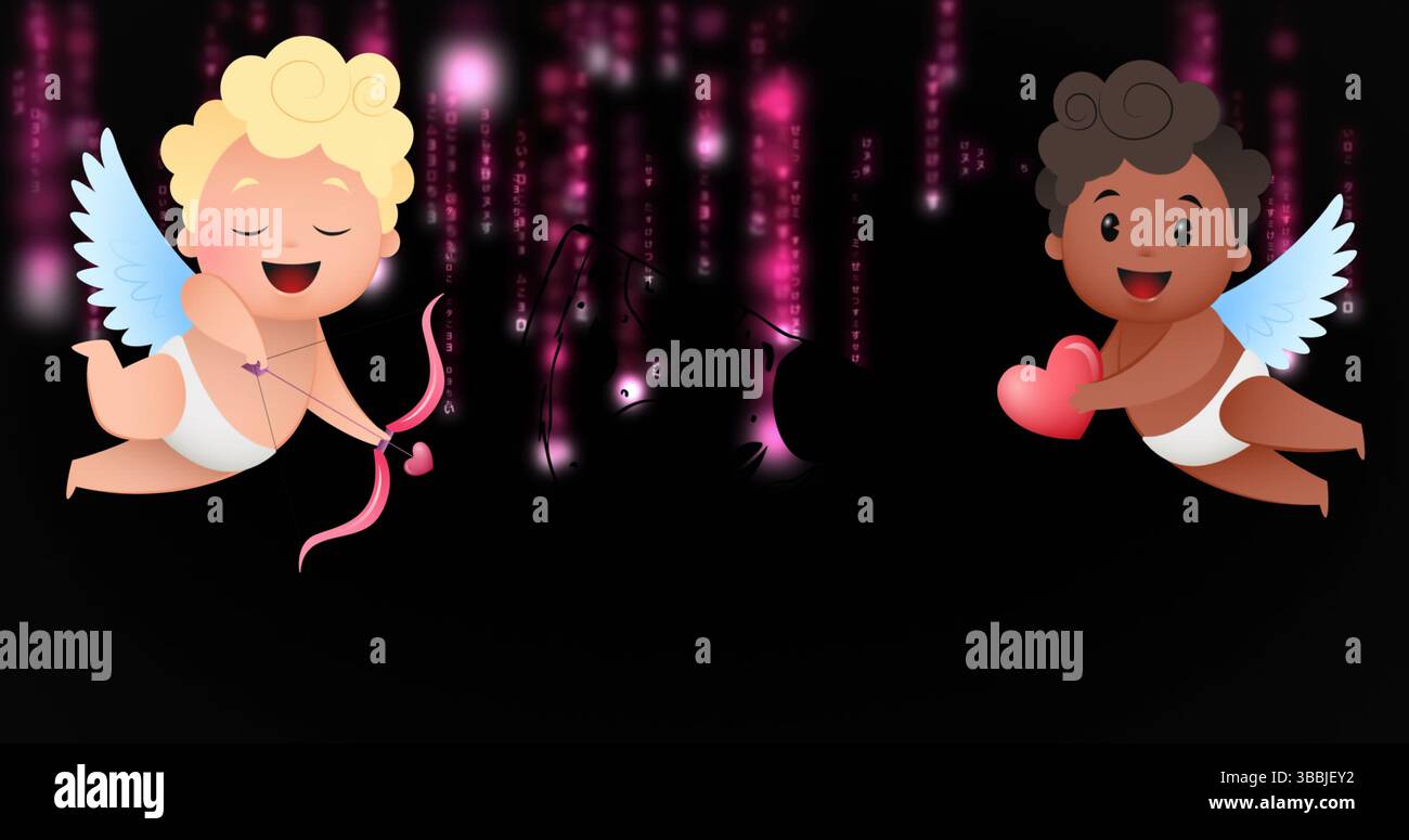 Image of cupid icons over light spots on black background Stock Photo ...