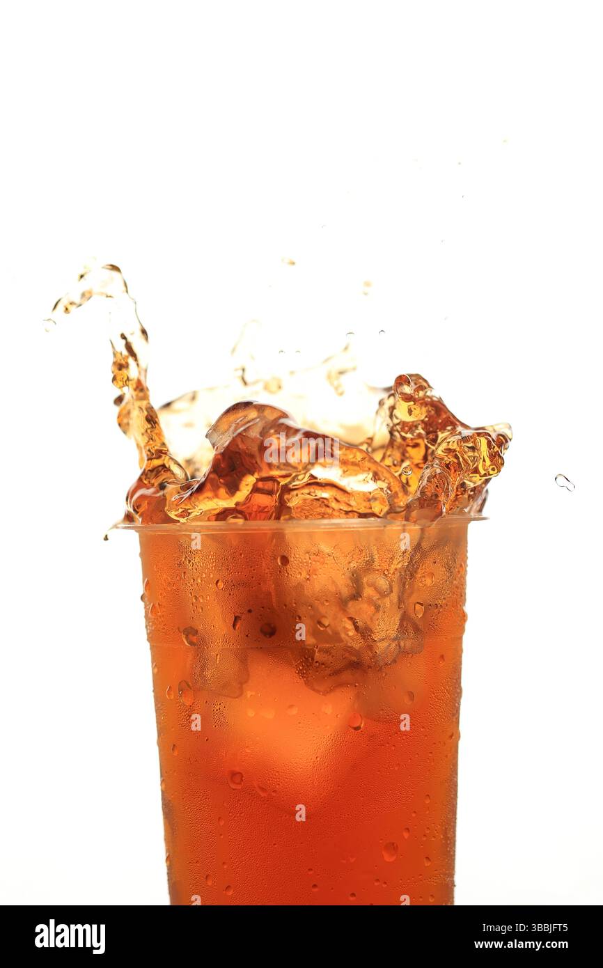 Close Up Ice Tea Splash Es Teh Jumbo On Plastic Cup To Go, Isolated on ...