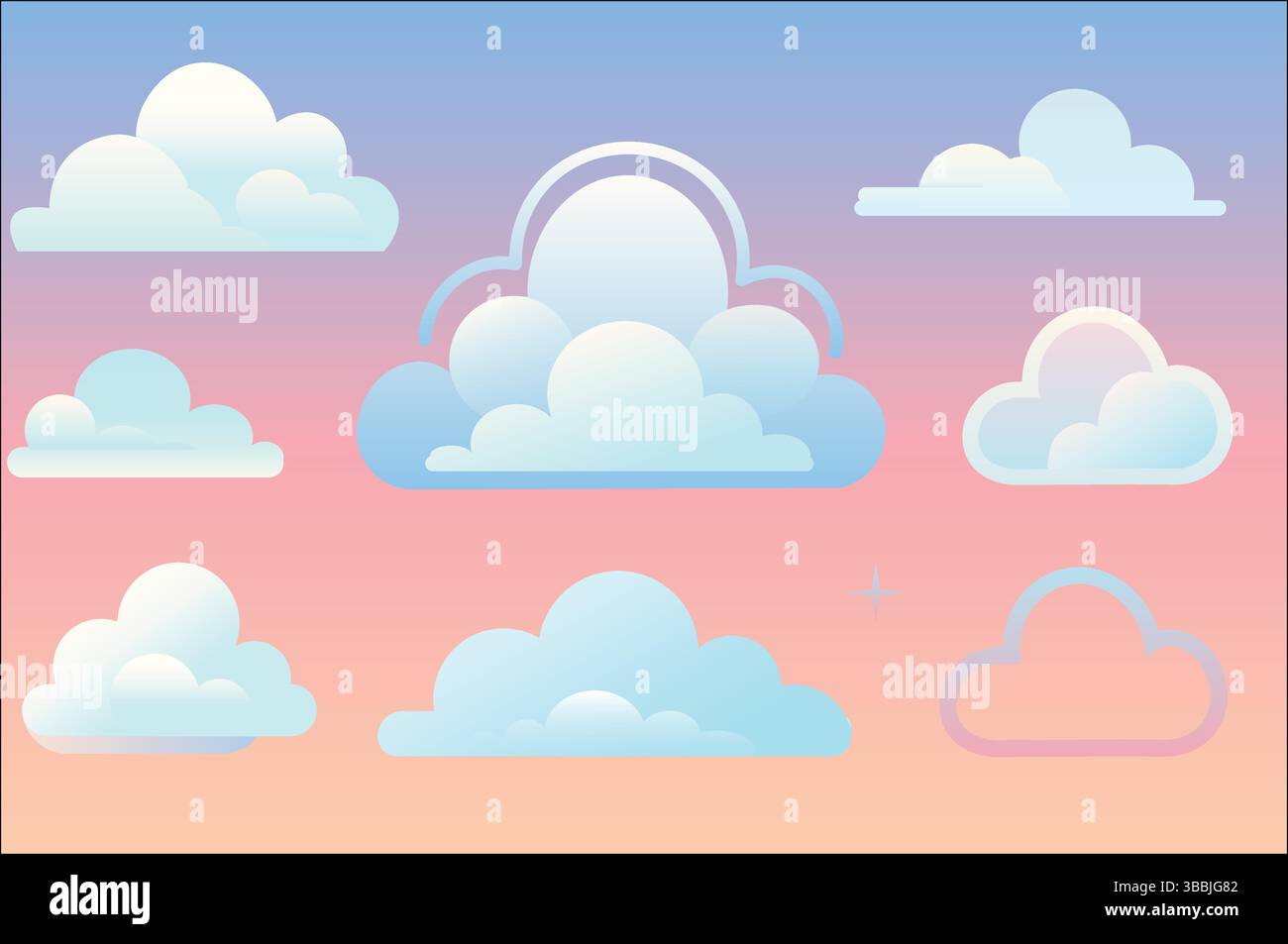 Vector Cartoon Cloud Illustrations Set on Gradient Sky Stock Vector ...
