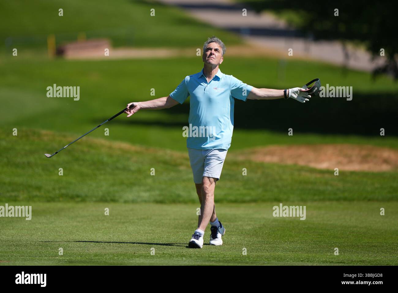 James Nesbitt gestures during the Mike Tindall Celebrity Golf Classic ...