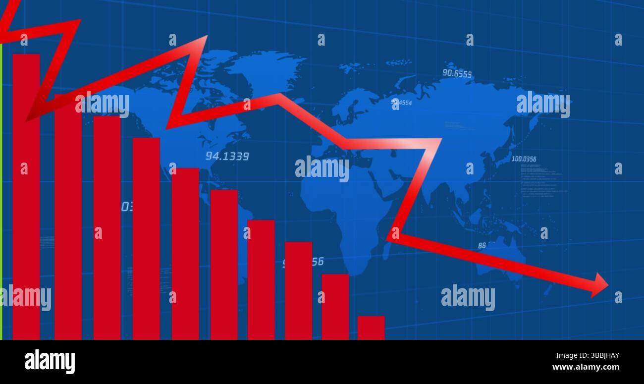 Image of financial graphs over world map on blue background Stock Photo ...