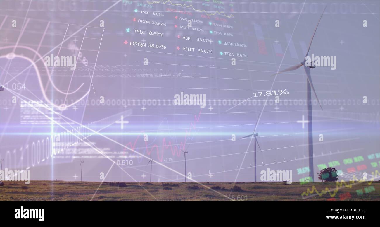 Image of graphs and data processing over wind turbine Stock Photo - Alamy