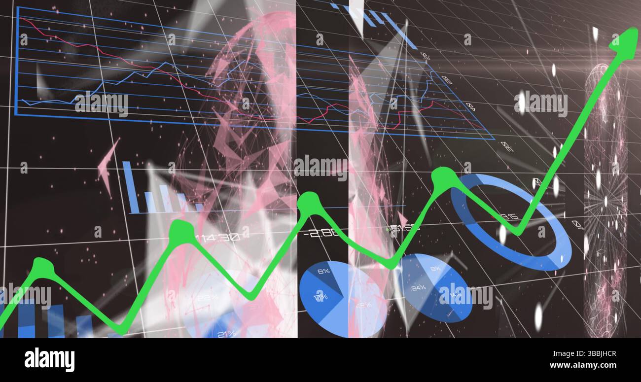 Image of digital interface and data processing over dark background ...