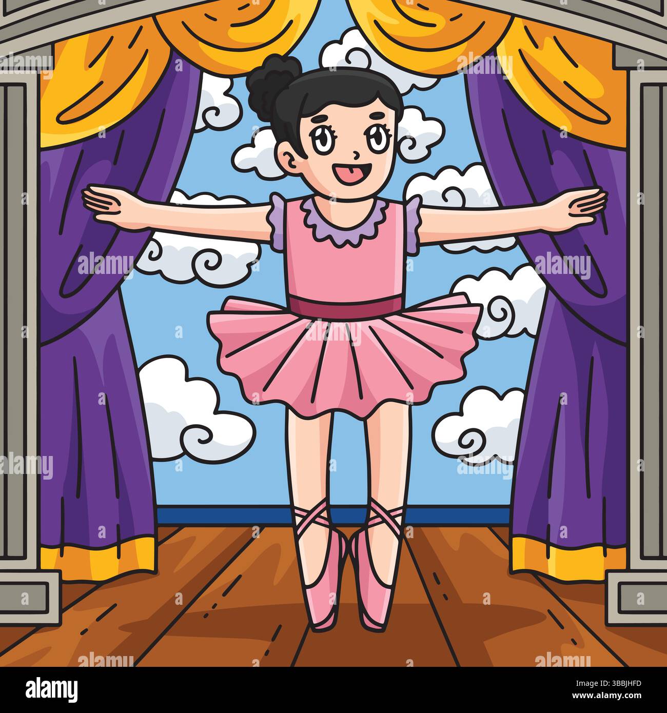 Ballerina on the Toes Colored Cartoon Illustration Stock Vector Image ...