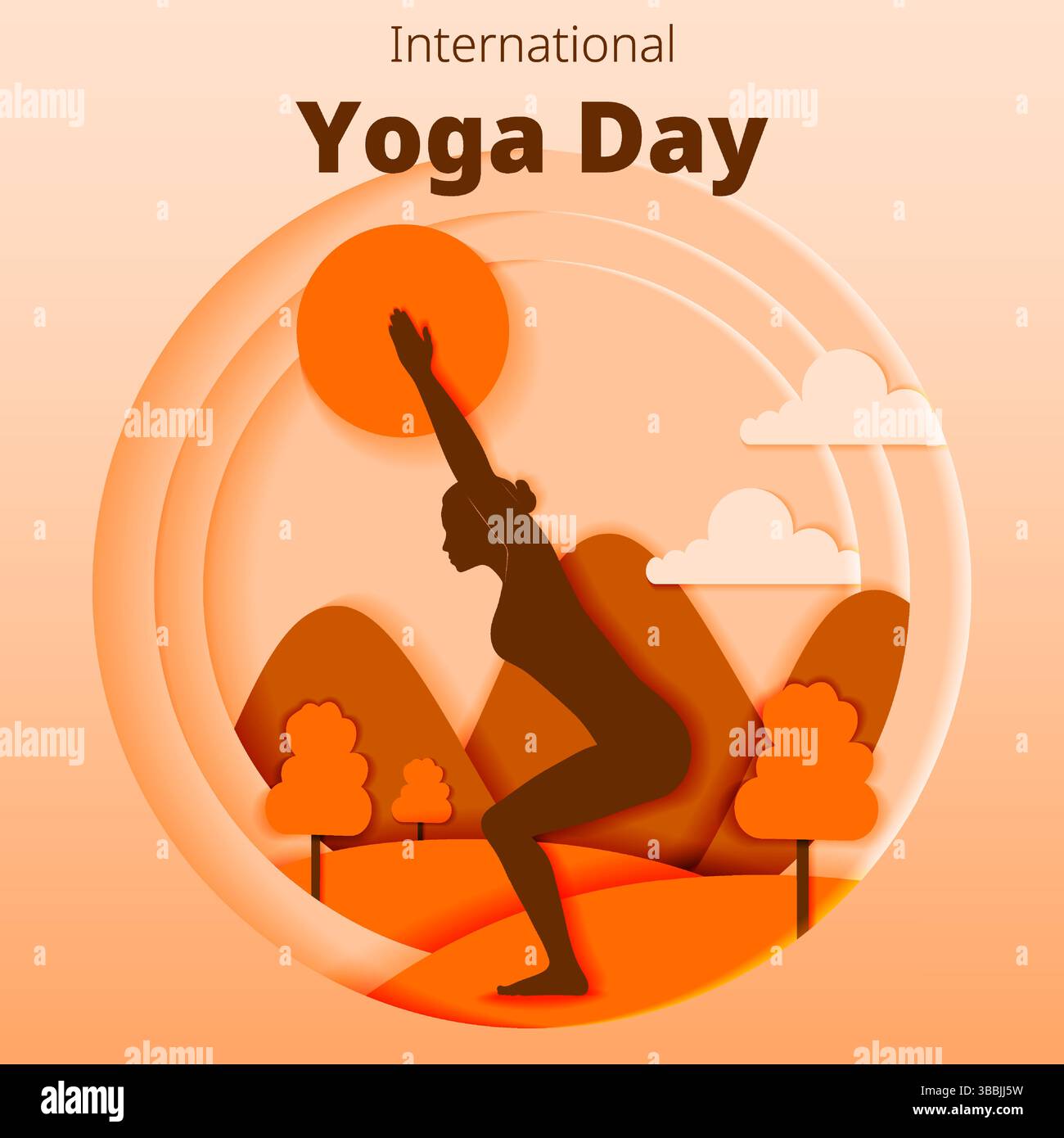 International Yoga Day. Square template. Utkatasana or Chair pose ...