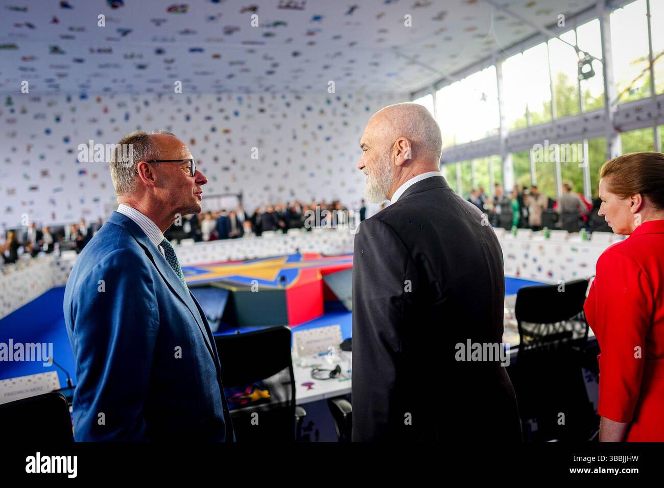 Tirana, Albania. 16th May, 2025. German Chancellor Friedrich Merz (left ...