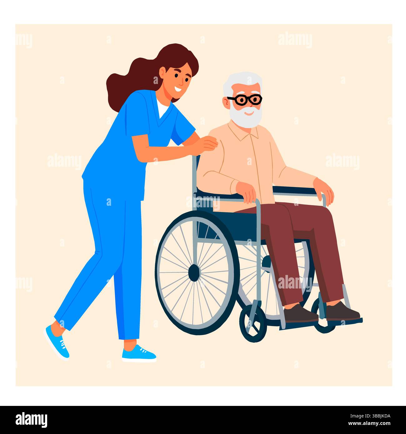 Vector illustration of a nurse caring for an elderly man in a ...