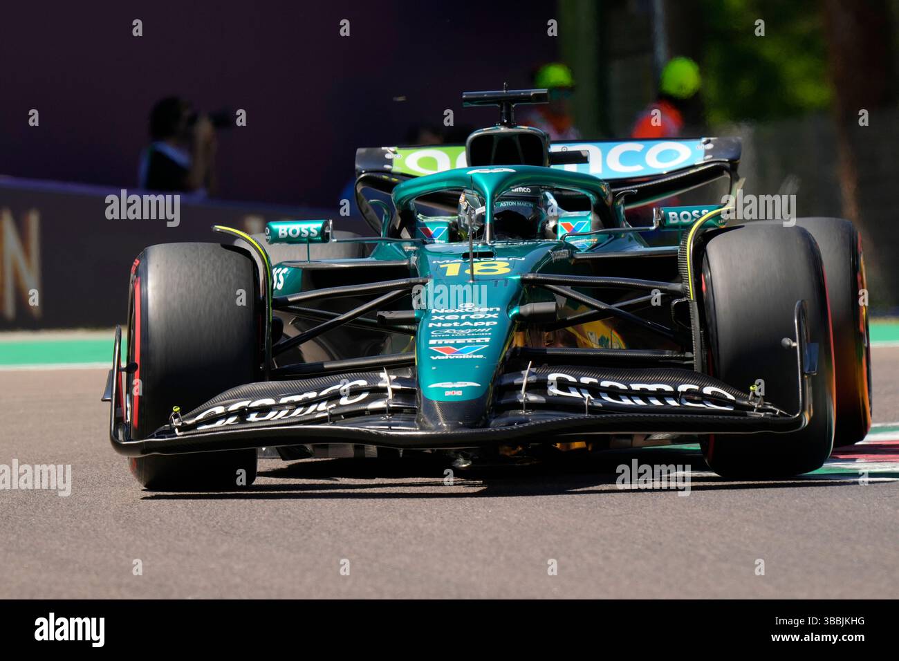 Aston Martin driver Lance Stroll of Canada steers his car during the ...
