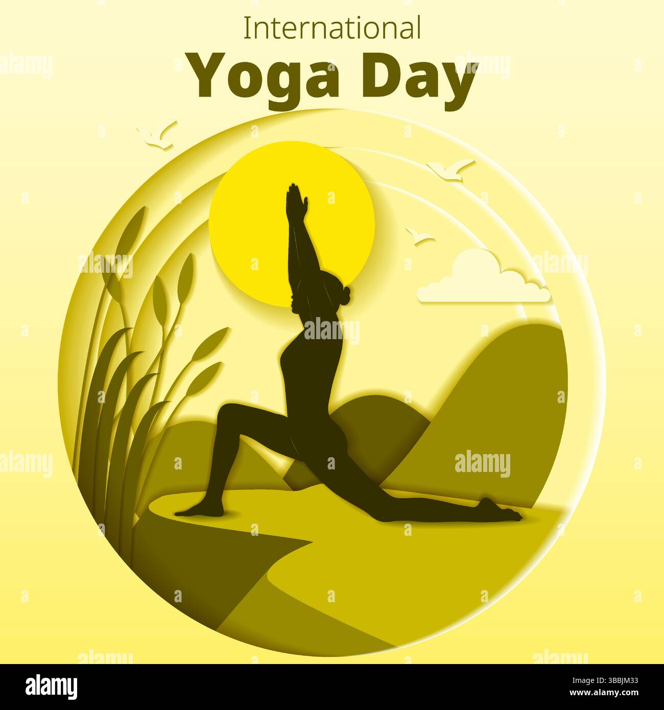 International Yoga Day. Square template. Anjaneyasana pose. Crescent ...