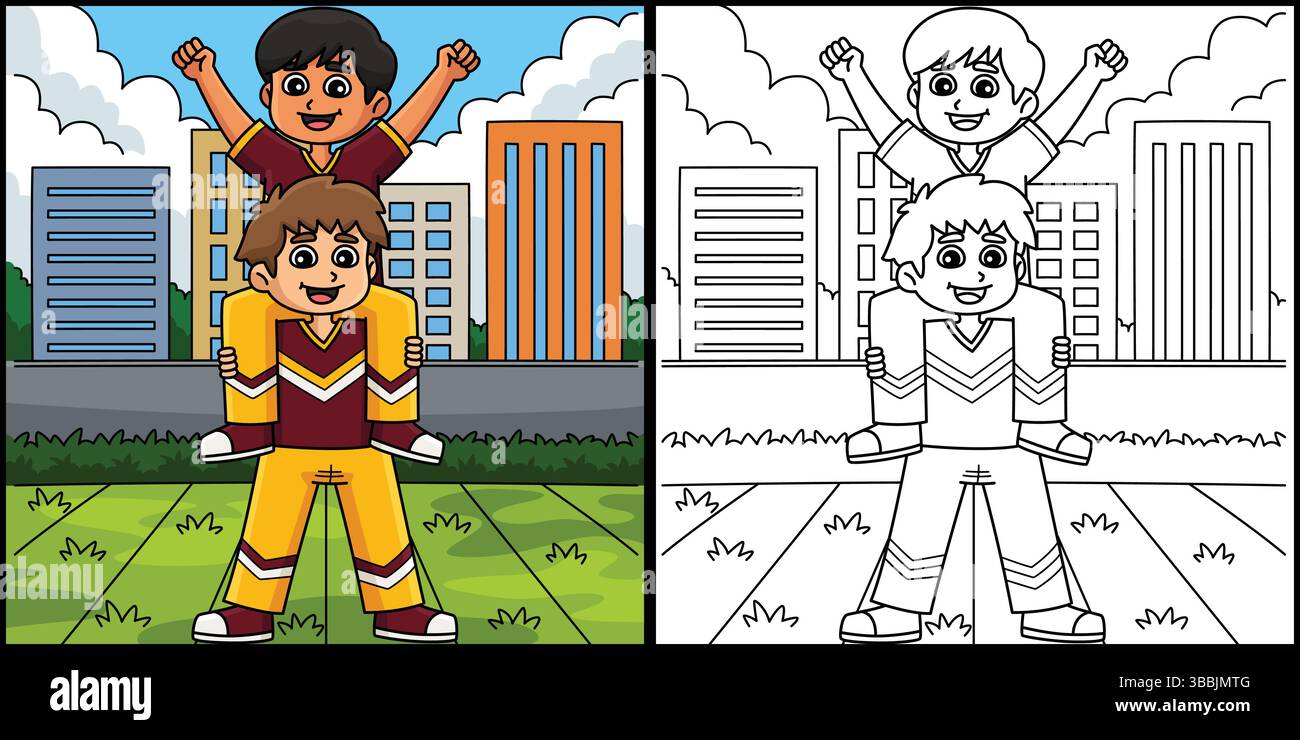 Male Cheerleader Shoulder Sit Colored Illustration Stock Vector Image ...