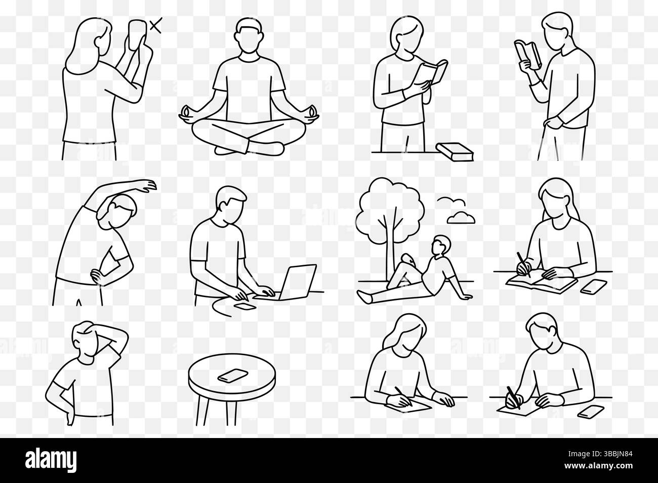 Minimalist Line Art of Daily Mindful Habits – Wellness, Focus & Self ...