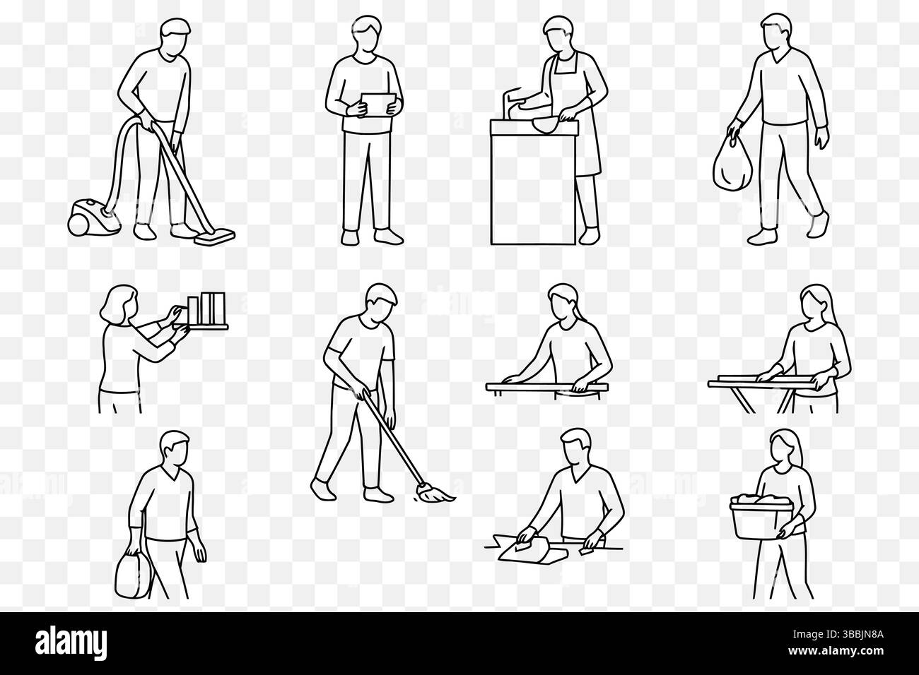 Minimalist Line Art of Household Chores – Cleaning, Organizing, and ...