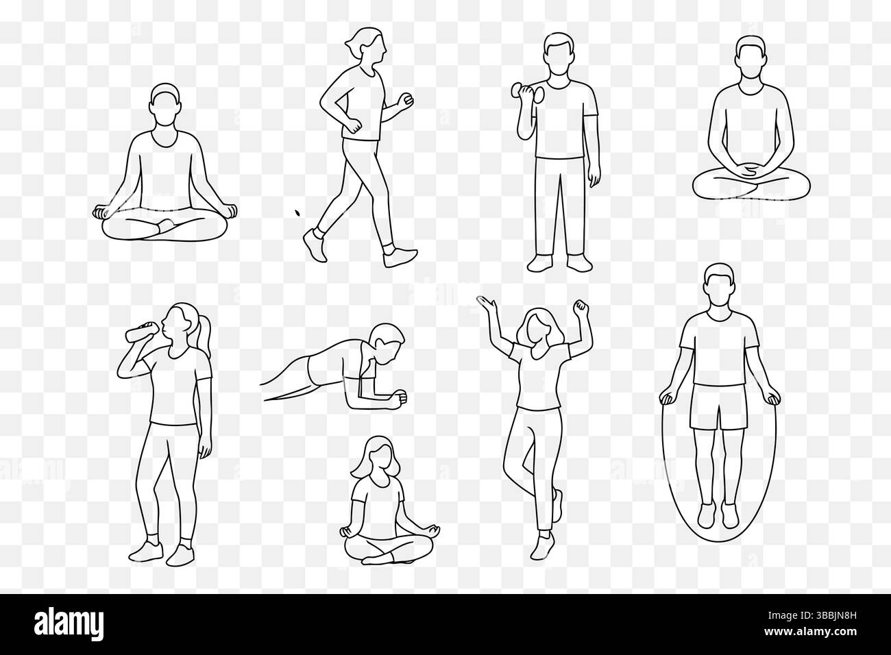 Minimalist Line Art Set of Fitness, Exercise, and Wellness Activities ...