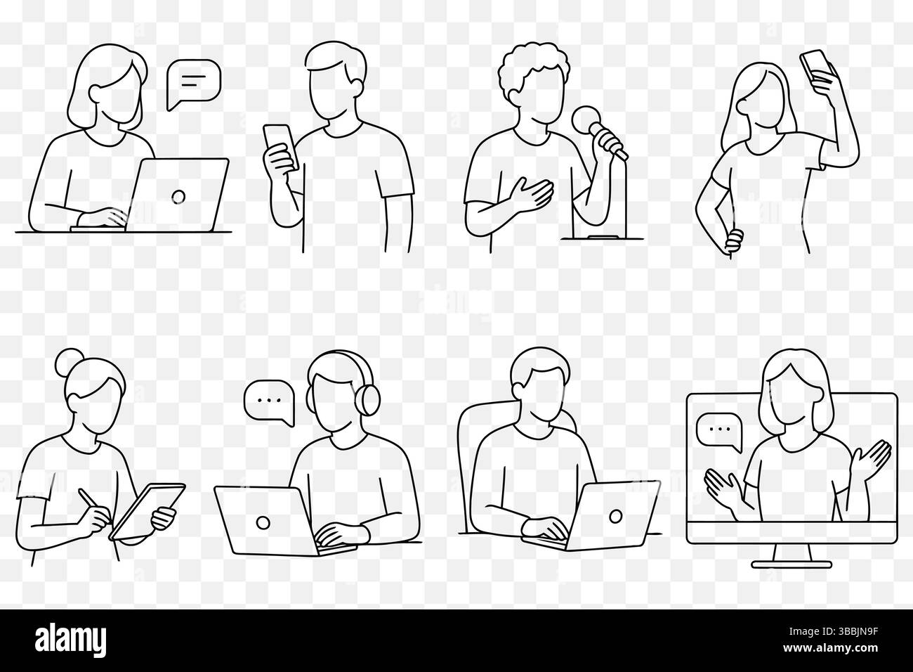 Minimalist Line Art Set of Content Creators and Digital Communicators ...