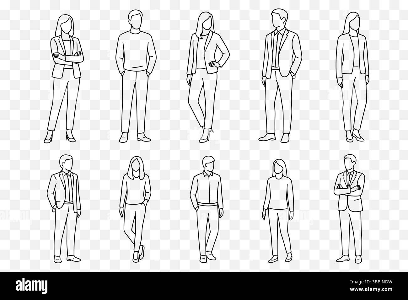 Minimalist Line Art Set of Business Professionals Standing – Corporate ...